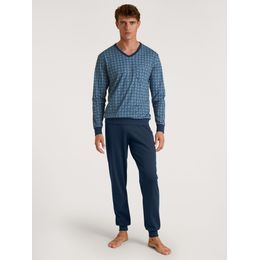 Calida Relax Streamline Schlafanzug, V-Ausschnitt, 2-teilig, für Herren, blau, M