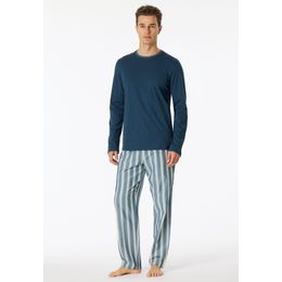 Schiesser Selected Premium Schlafanzug, Baumwolle, Streifen, für Herren, blau, 56