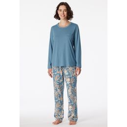 Schiesser Comfort Nightwear Schlafanzug, lang, für Damen, blau, 42