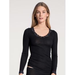 Calida Richesse Lace Langarmshirt, Wolle-Seide-Mix, für Damen, schwarz, S