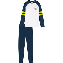 Schiesser Nightwear Schlafanzug, Baumwolle, Raglan-Ärmel, für Kinder, blau, 152
