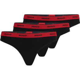 Hugo Stripe String, 3er-Pack, Stretch-Jersey, Logo-Bund, für Damen, schwarz, XXL