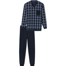 Schiesser Comfort Nightwear Schlafanzug, Baumwolle, Brusttasche, für Herren, blau, 56