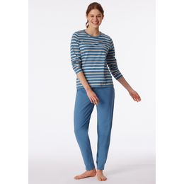 Schiesser Casual Essentials Schlafanzug, Baumwolle, für Damen, blau, 40