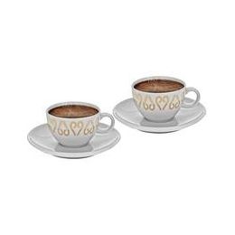 ARZUM Okka Tassen-Set, Geschirr weiß Material: Porzellan, Goldene Verzierungen Anzahl Teile: 4 -teilig Besteht aus: 2 Tassen mit 2 Untertassen