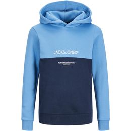 Jack & Jones ORIGINALS by JACK & JONES Hoodie, Logo-Gummidruck, Rippbündchen, für Kinder, blau, 140