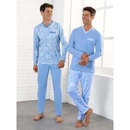 King´S Club Schlafanzug KINGS CLUB Gr. 56/58, blau (weiß, himmelblau, bedruckt) Herren Homewear-Sets Nachtwäsche