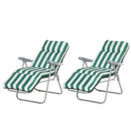 Outsunny Gartenstühle mit verstellbarer Rückenlehne und Polster (Farbe: grün-weiß, Größe: 90 x 58 x 110 cm (LxBxH), bei aufrechter Sitzposition)