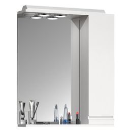 Vcm Badspiegel Wandspiegel Breite 60 cm Hängespiegel Spiegelschrank Badezimmer Drehtür grifflos Beleuchtung Silora L (Farbe: Weiß)