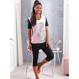 wäschepur Capri-Pyjama WÄSCHEPUR Gr. 48/50, rosa (schwarz, hortensie) Damen Homewear-Sets Pyjamas