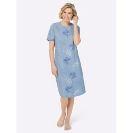 Nachthemd Ascafa "Langarm-Nachthemden" Gr. 48/50, Kurzarm, blau (hellblau, hellblau, bedruckt) Damen Kleider Nachthemden