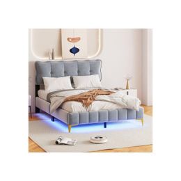 REDOM Polsterbett Doppelbett mit LED-Leuchten mit Rückenlehne mit Lattenrost (Samtstoff hohe Metallfüße 140 x 200 cm)