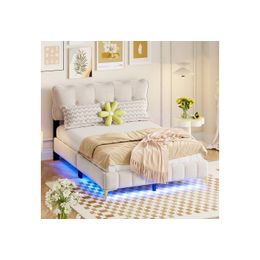 REDOM Polsterbett Doppelbett mit LED-Leuchten mit Rückenlehne mit Lattenrost (Samtstoff hohe Metallfüße 140 x 200 cm)