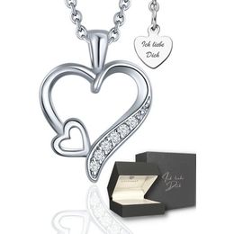 LOVENEST Herzkette Halskette Damen Silber 925 mit kleinen ZIRKONIA-STEINEN Herz-Anhänger (Silberkette Anhänger Geschenke für Frauen Valentinstag Frau Freundin