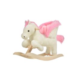 HOMCOM Schaukeltier mit Tiergeräusche Spielzeug für 18-36 Monate Plüsch Weiß+Rosa