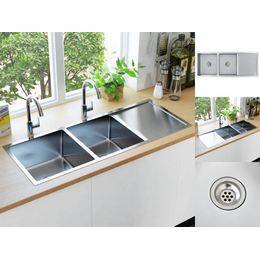 vidaXL Küchenspüle Küche Spülbecken Handgemachte Einbauspüle mit Sieb Edelstahl