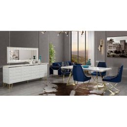 JVmoebel Esszimmer-Set Exklusive Weiße Esszimmer Set Luxuriöser Esstisch x4 Stühle 7tlg