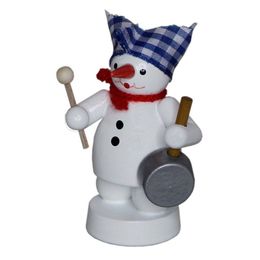 Volkskunst Zenker Schneemann Miniaturfigur Schneemann Musikant mit Bratpfanne BxHxT 4x7x4