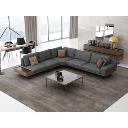 JVmoebel Wohnzimmer-Set Grau Sofa L Form Wohnzimmer Set 2tlg Couchtisch Luxus Polstermöbel