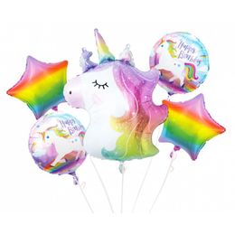 Partystrolche Luftballon XXL Folienballon-Set Einhorn 5 tlg. für Party und Kindergeburtstag