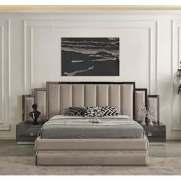 JVmoebel Schlafzimmer-Set Beige Schlafzimmer Möbel Designer Doppelbett Luxus Holz Nachttische