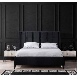 JVmoebel Schlafzimmer-Set Schwarz-Weiße Schlafzimmer Garnitur Doppelbett Nachttische