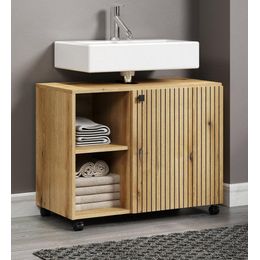 Furn.Design Waschbeckenunterschrank Bliss (Badschrank in Evoke Eiche mit schwarz