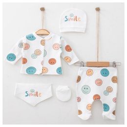 Engelbaby Erstausstattungspaket Erstausstattung-Set 100% Baumwolle 5-teiliges 0-3 Monate SMILE-Motiv (Set