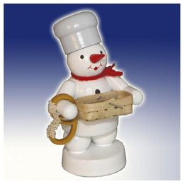 Volkskunst Zenker Schneemann Winterdekoration Schneemann Bäcker mit Korb und Brezel Höhe 8cm NEU