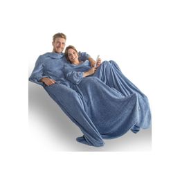 Wohndecke Calgary Kuscheldecke mit Ärmeln Sofa warm 150x180cm meliert blau