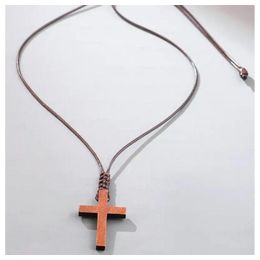 Eyecatcher Edelstahlkette Halskette Halsband hölzernes Kreuz einstellbar Glaube Religion (Einzeln)