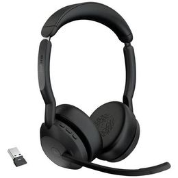 Jabra Evolve2 55 MS Stereo Computer On Ear Headset Bluetooth® Stereo Schwarz Noise Cancelling, Mikrofon-Rauschunterdrückung Headset, Mikrofon-Stummschaltung,