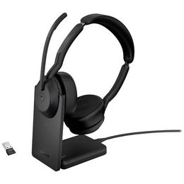 Jabra Evolve2 55 MS Stereo Computer On Ear Kopfhörer Bluetooth® Stereo Schwarz Mikrofon-Rauschunterdrückung, Noise Cancelling Headset, Mikrofon-Stummschaltung,