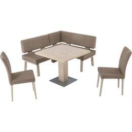 K+w Komfort & Wohnen K+W Komfort & Wohnen Eckbankgruppe Santos I, (Set), rechts/links Schenkel 157cm, zwei 4 Holzstühle und Tisch 90x90cm, beige