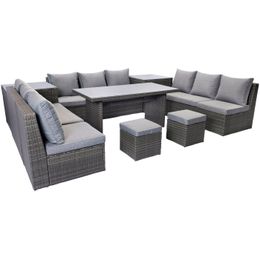 Konifera Gartenlounge-Set Florida, (Set, 27-tlg., 2x2erSofa,1x3er Sofa,2xSessel,2xHocker,3xTisch, inkl. Auflagen), Inkl. Schutzhülle, individuell aufstellbar, Aluminium, Polyrattan, grau