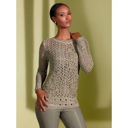 CRÉATION L Ajourpullover CREATION L "Pullover" Gr. 42, braun (schlamm, champagner) Damen Pullover Ajourpullover