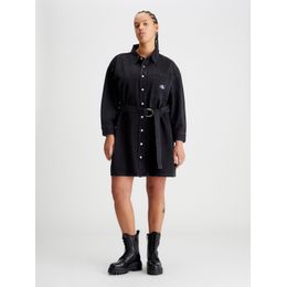 Jeanskleid Calvin Klein Jeans Plus "BELTED DENIM SHIRT DRESS PLUS" Gr. XXL (44), N-Gr, schwarz (denim black) Damen Kleider Jeanskleider