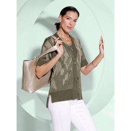 CRÉATION L Cardigan CREATION L Gr. 52, grün (khaki, goldfarben, gemustert) Damen Strickjacken Cardigans