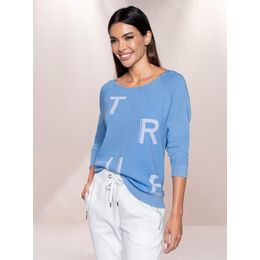 Rundhalspullover Heine "Pullover" Gr. 44, blau (himmelblau, weiß, gemustert) Damen Pullover Rundhalspullover