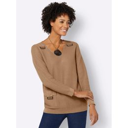 V-Ausschnitt-Pullover Casual Looks "Pullover" Gr. 52, braun (camel) Damen Pullover V-Pullover