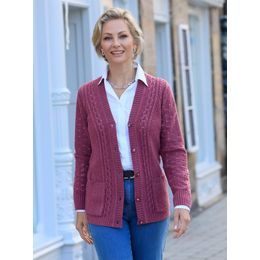 Ajourstrickjacke Classic Basics Gr. 54, lila (malve, meliert) Damen Strickjacken Ajourstrickjacken