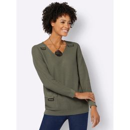 V-Ausschnitt-Pullover Casual Looks "Pullover" Gr. 50, grün (khaki) Damen Pullover V-Pullover