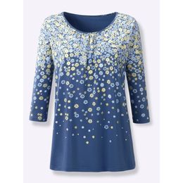 Print-Shirt Inspirationen "Tunikashirt" Gr. 54, bunt (jeansblau, zitrone, bedruckt) Damen Shirts Jersey
