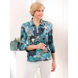 Poloshirt CLASSIC "Shirt" Gr. 52, blau (aquamarin, ecru, bedruckt) Damen Shirts Jersey