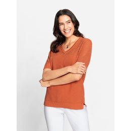 Ajourpullover Inspirationen "Pullover" Gr. 44, orange (papaya) Damen Pullover Ajourpullover