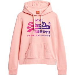 Kapuzensweatshirt Superdry "TONAL VL GRAPHIC HOODIE" Gr. L, bunt (peach pink marl) Damen Sweatshirts