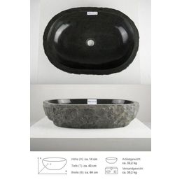 wohnfreuden Aufsatzwaschbecken Andesit Waschbecken EROSI 60 cm schwarz natur (Kein Set)