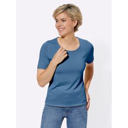 Kurzarmpullover Casual Looks "Kurzarm-Pullover" Gr. 54, blau (mittelblau) Damen Pullover