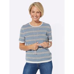 Kurzarmpullover Casual Looks "Pullover" Gr. 54, blau (mittelblau, weiß, geringelt) Damen Pullover