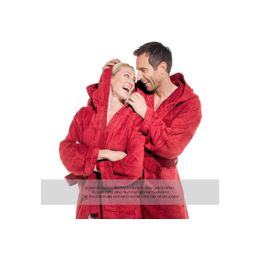 aqua-textil Bademantel Saunamantel Frottee Mantel Kapuze für Sie&Ihn Föhr M rot